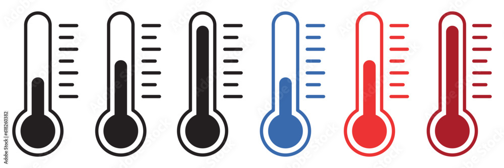 Set of temperature icons. Weather symbols, termometer sign. Temperature ...