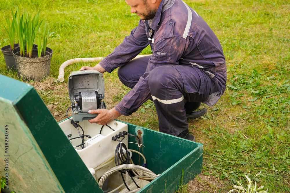 Private drainage systems. water sewer system. The green tin case is ...
