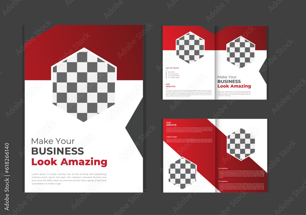 Abstract bifold brochure template red color. Business Brochure design ...