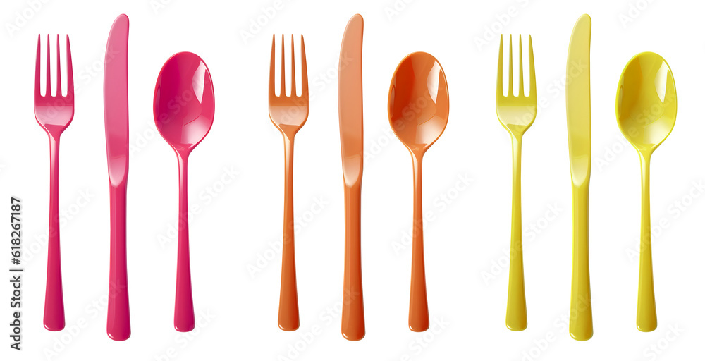 Set of Cutlery of plastic disposable colourful party spoon, fork knife ...