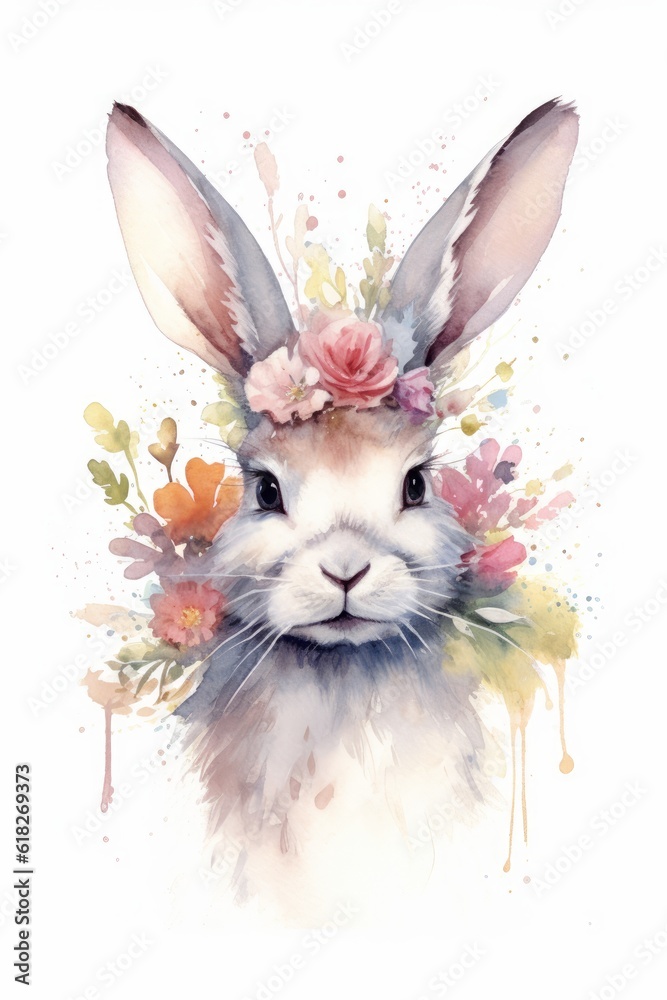 Blushing bunny with rosy cheeks watercolor illustrat. AI generated ...