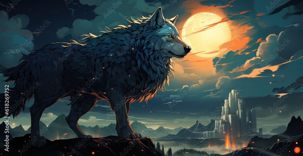 Comics anime style painting of a majestic wolf. Stock Illustration ...