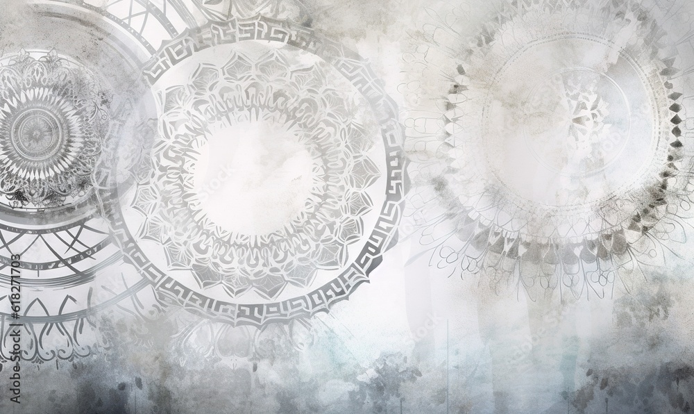 a painting of a circular design on a white background with a black ...