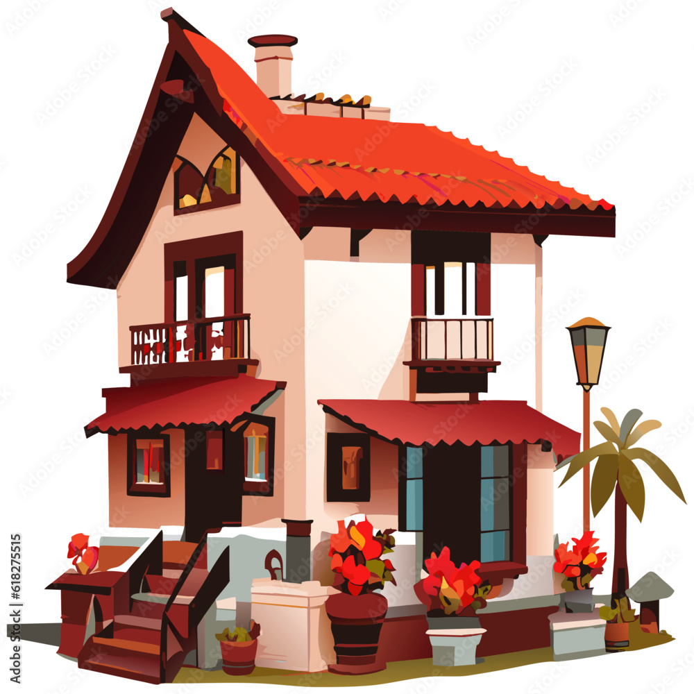 Vector art with cute colored spanish house in cartoon style. Stock ...