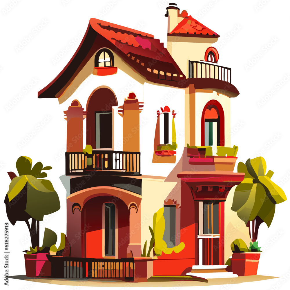 Vector art with cute colored spanish house in cartoon style. Stock ...