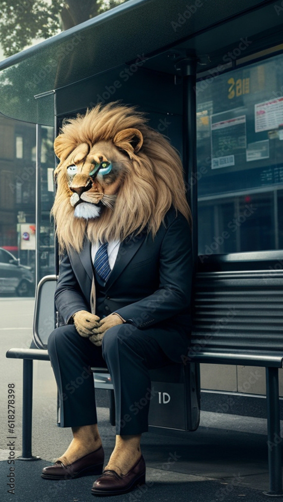AI illustration of Imagine a Lion Sitting & Waiting on Bus Stand ...