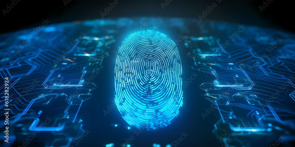 Concept Protect personal data. Security system with fingerprint on ...