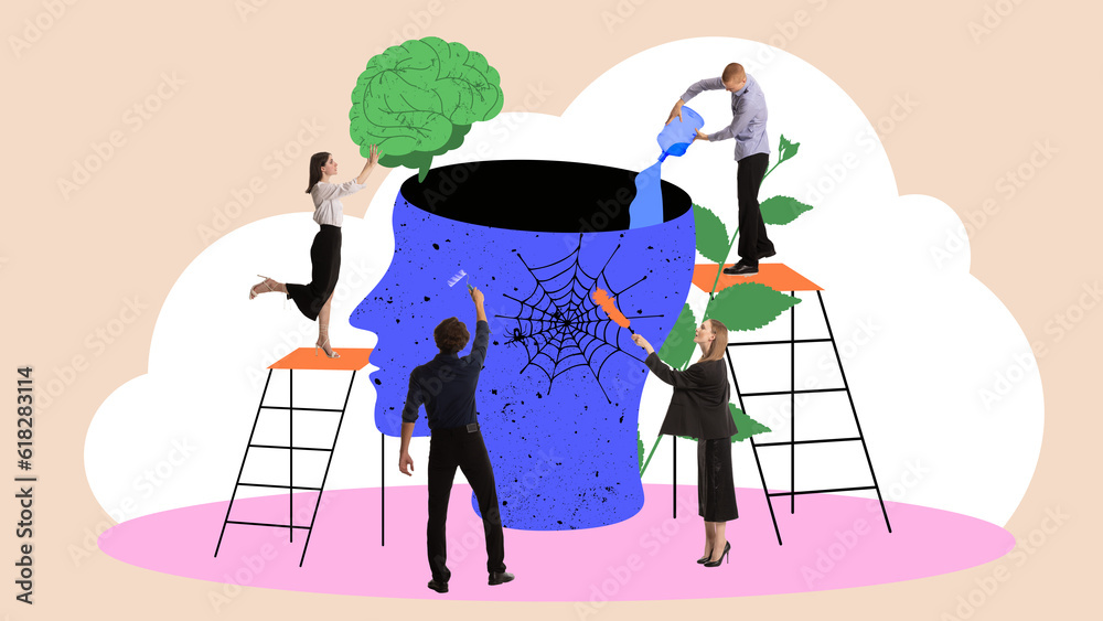 Young people, men and w men, employees taking care after mental ...