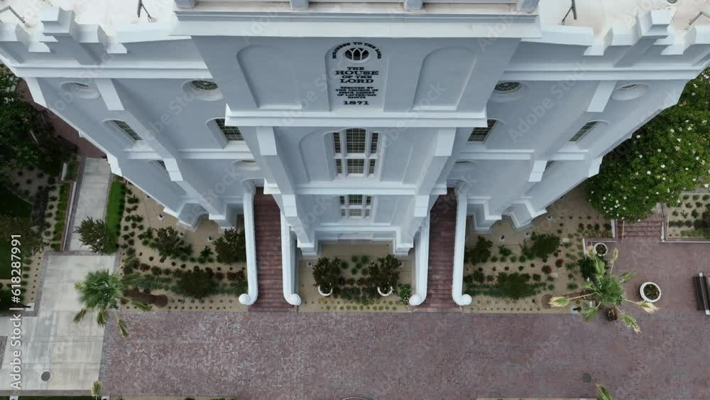 Aerial St George Utah LDS Temple front close climb 2. Southwestern ...