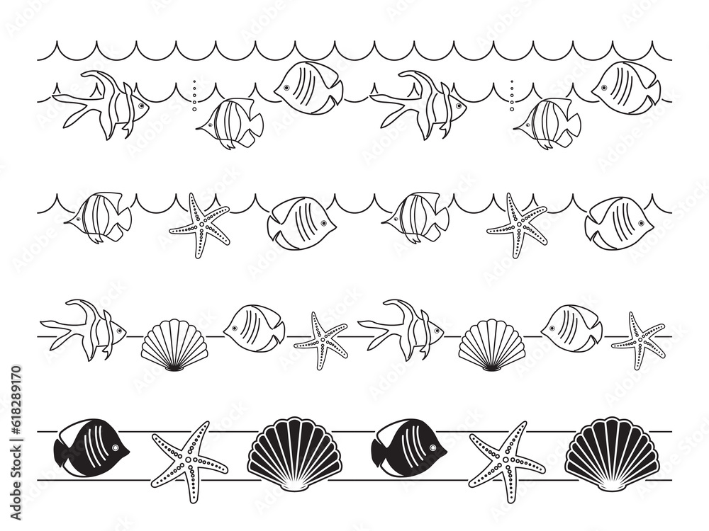 decorative seamless borders for summer holidays - vector fishes and ...