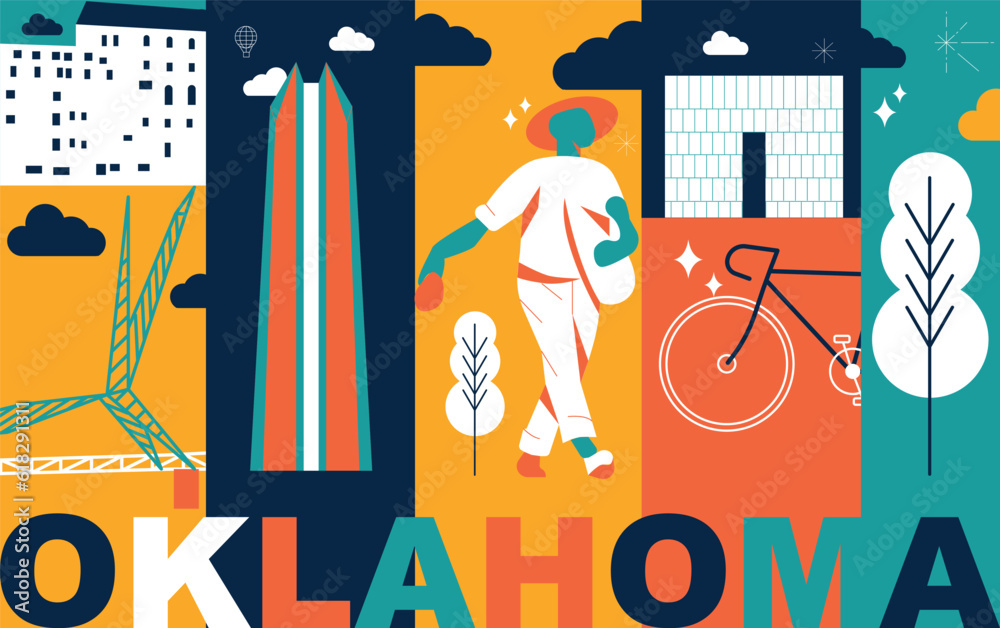 Typography word Oklahoma branding technology concept. Collection of ...