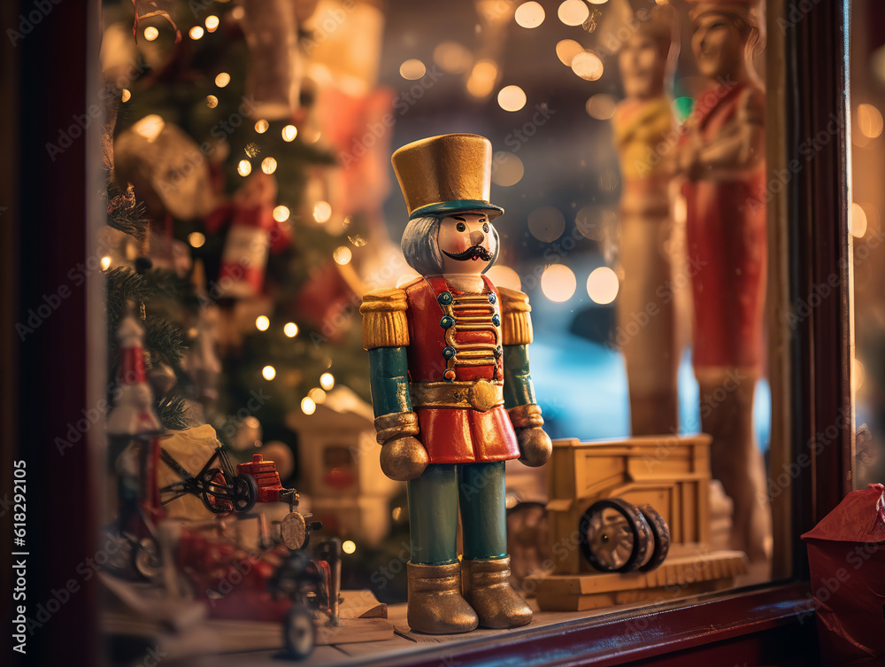 Christmas display in store window with nutcracker created with ...
