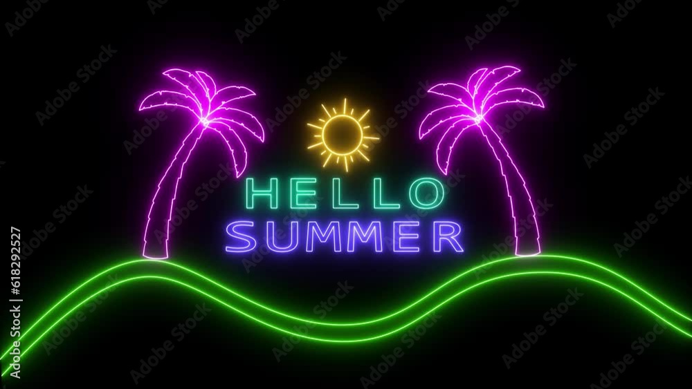 Summer Neon Animation Background, Animation Of Tropical Summer Palm ...