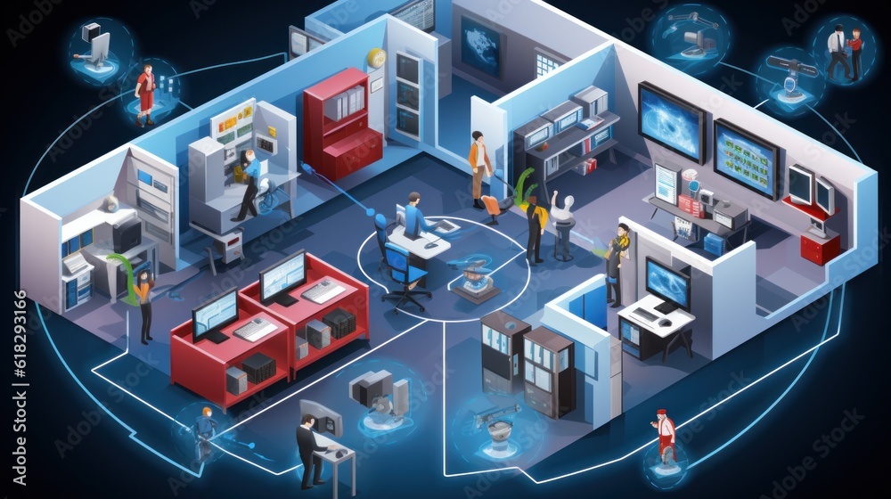 Illustrate a scene depicting robust network security measures, such as ...