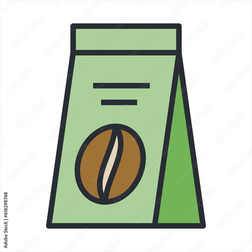 Coffee bean bag filled outline icon, line vector sign, linear colorful ...