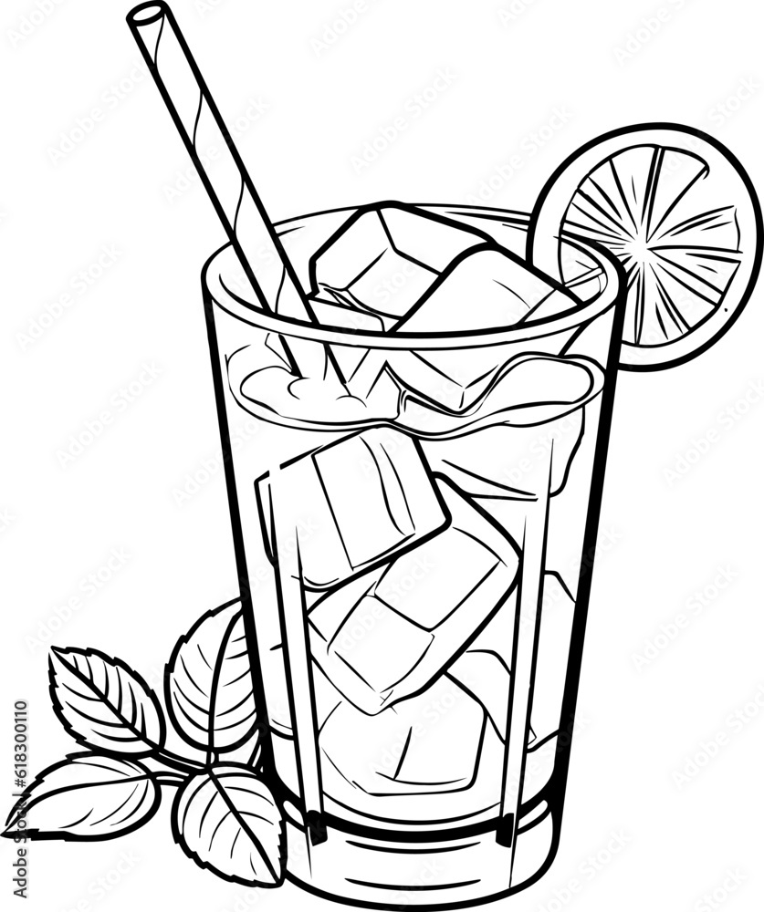 Cocktail illustration, drawing, engraving, ink, line art, vector Stock ...