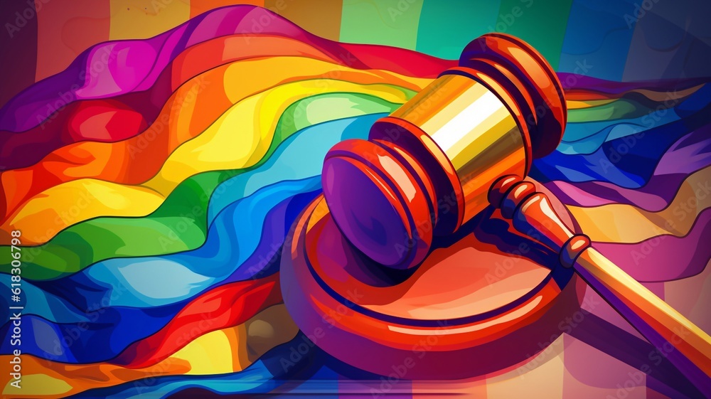 Wooden judge mallet on lgbt rainbow flag. Law and lgbt Generative AI ...