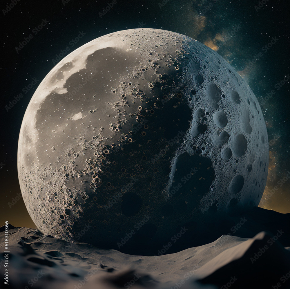 beautiful full moon with all details and craters with starry background ...