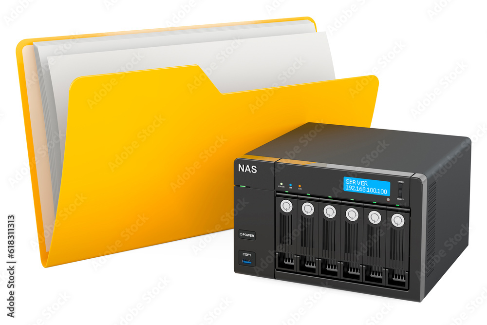 Computer folder icon with NAS, network-attached storage. 3D rendering ...