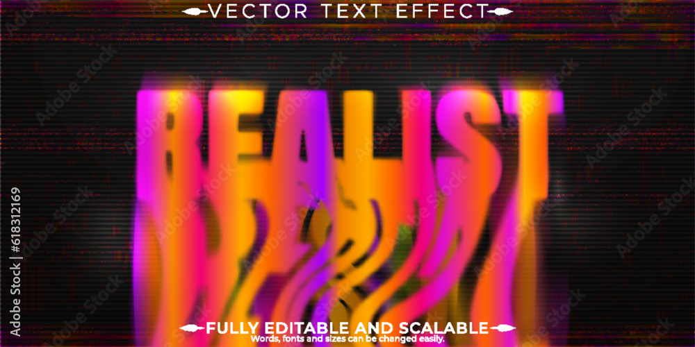 Melted glitch text effect, editable abstract and realist text style ...