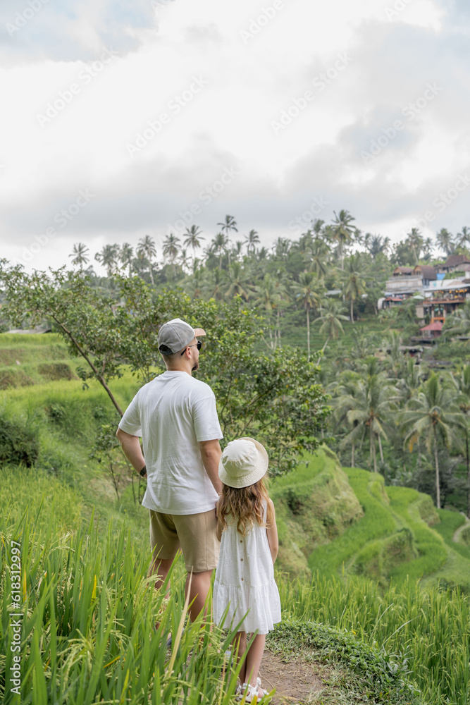 Father with little kid travel around Bali island. Family holiday ...