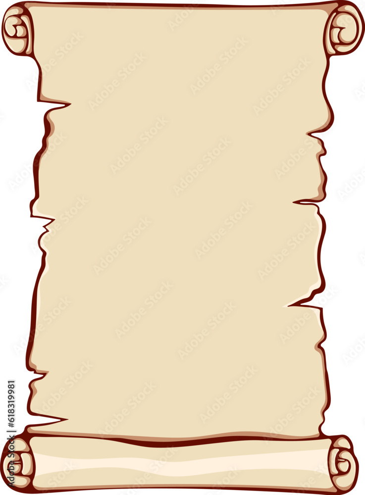 Vecteur Stock Vertical scroll unrolled papyrus paper. Ancient scroll ...