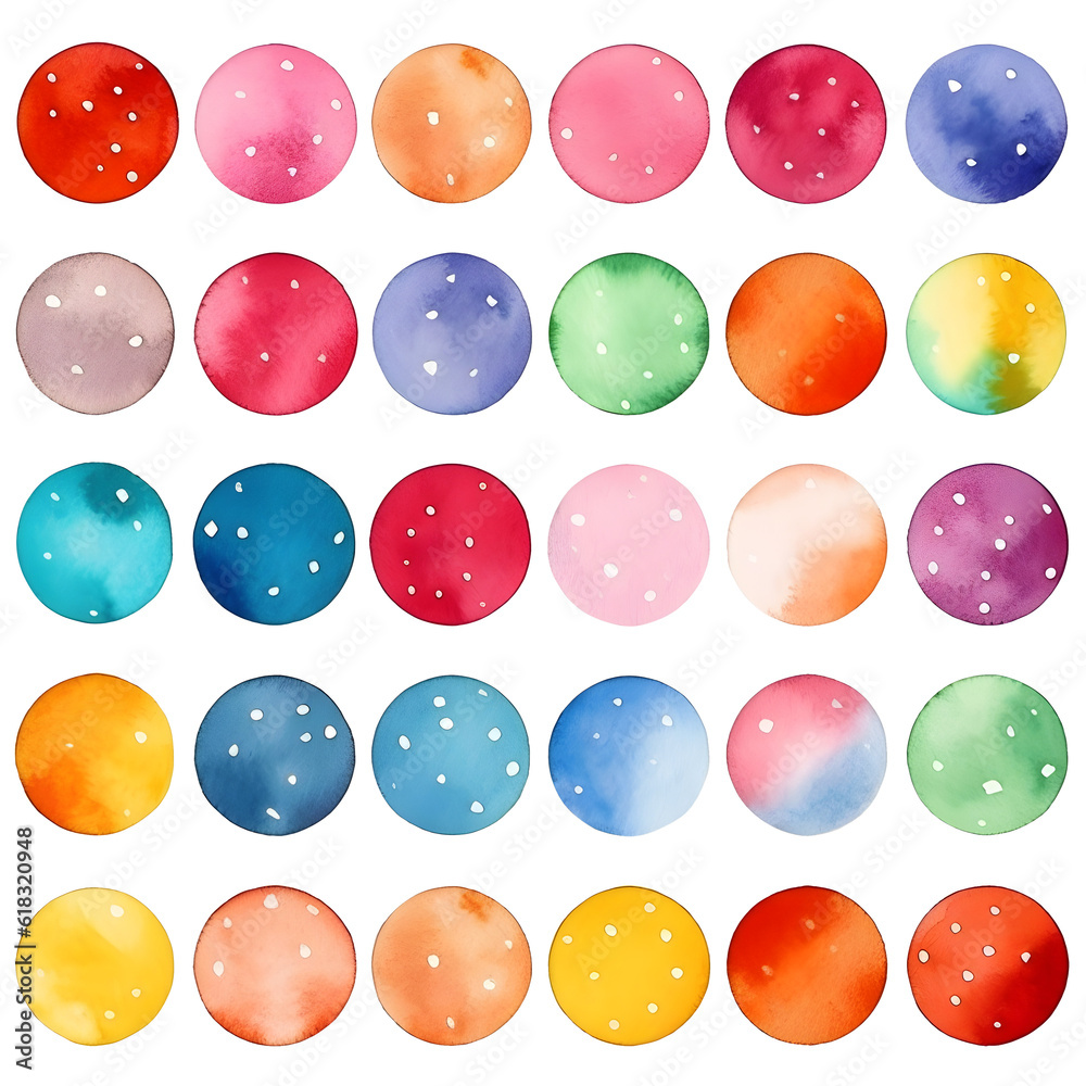 watercolor colored circles on a transparent background, a watercolor ...