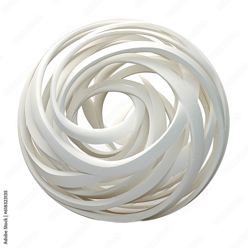 white pulsating sphere composed of interlocking abstract shape, 3d render style, isolated on a ...
