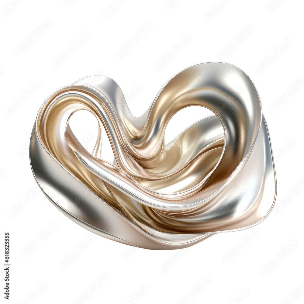 a silver and gold fluid organic form composed of metals, forming an ...