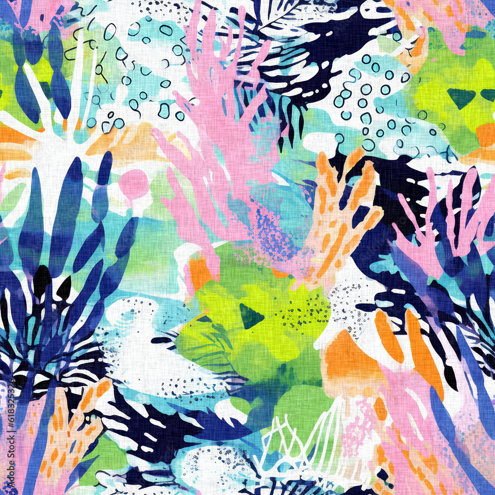 Tropical modern coastal pattern clash fabric coral reef print for ...