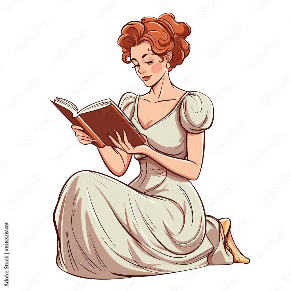 Cartoon Beautiful woman reading a book , PNG Cartoon, Illustration ...