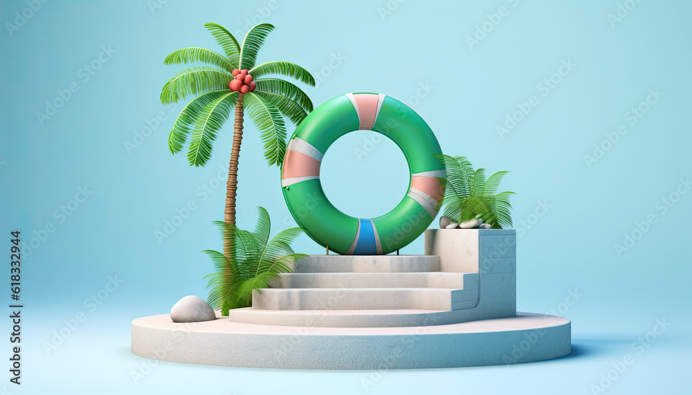 3d summer product display podium, product background, summer background ...