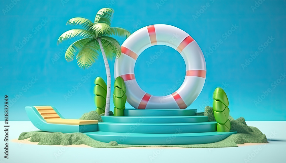 3d summer product display podium, product background, summer background ...