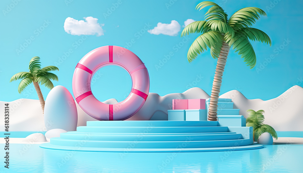 3d summer product display podium, product background, summer background ...