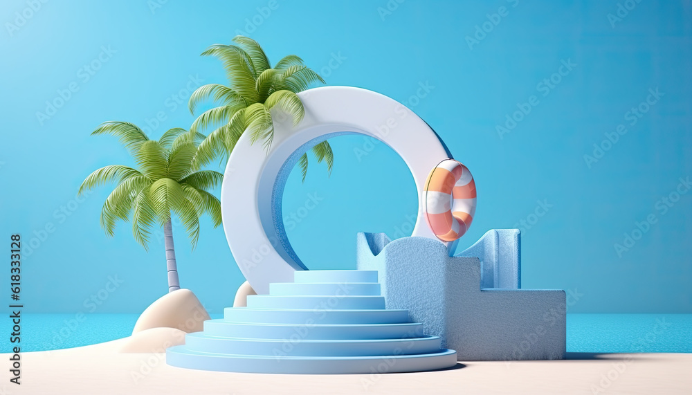 3d summer product display podium, product background, summer background ...