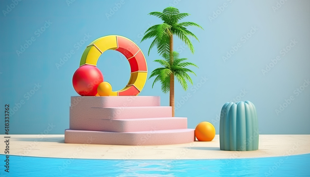 3d summer product display podium, product background, summer background ...