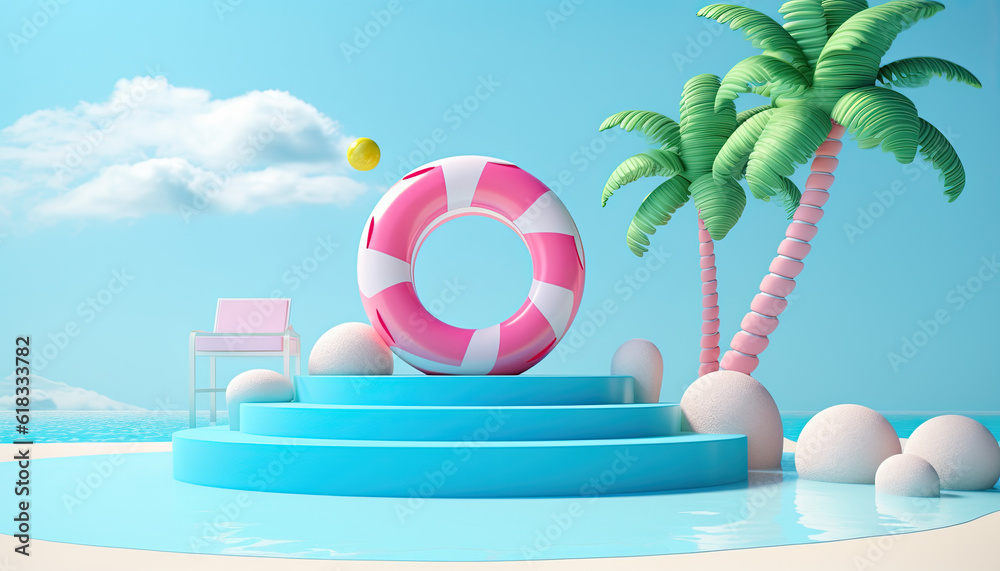 3d summer product display podium, product background, summer background ...