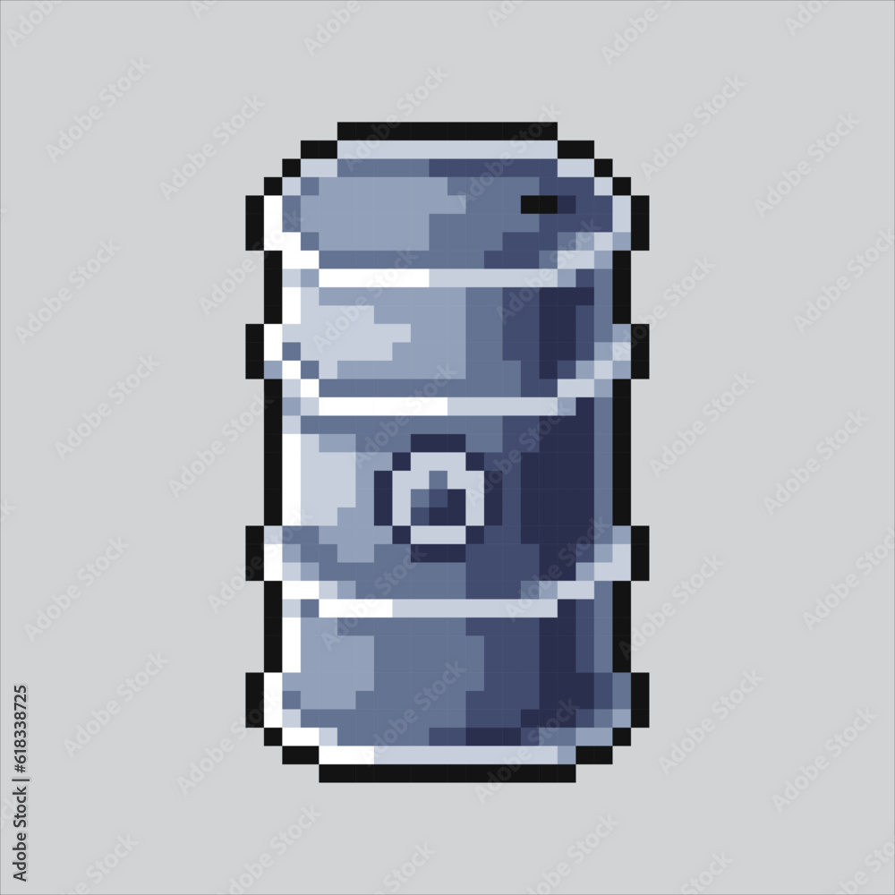 Vetor de Pixel art illustration Wood steel barrel. Pixelated oil barrel ...