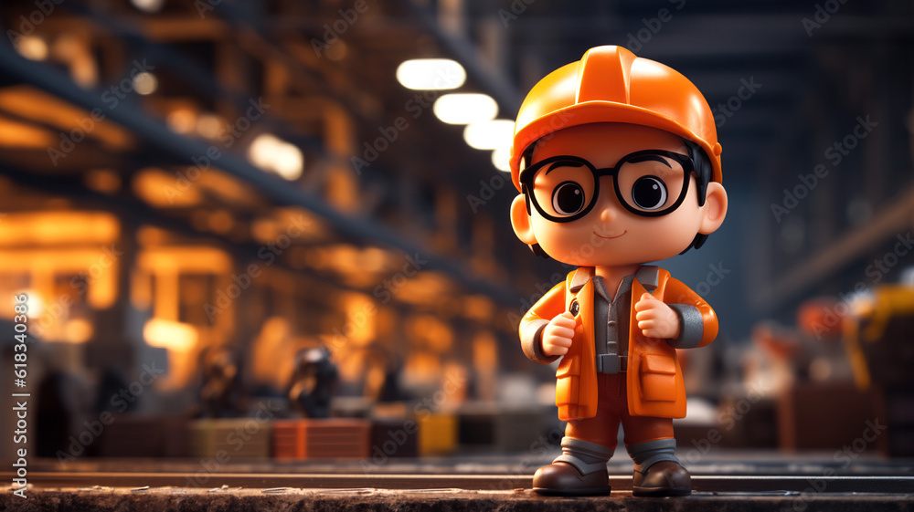 3D creative portrayal of a character dressed as a worker, donning ...