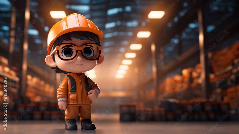 3D creative portrayal of a character dressed as a worker, donning ...