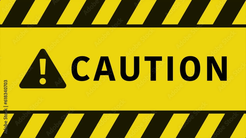 Caution looping motion graphic. Caution text and symbol with animated ...