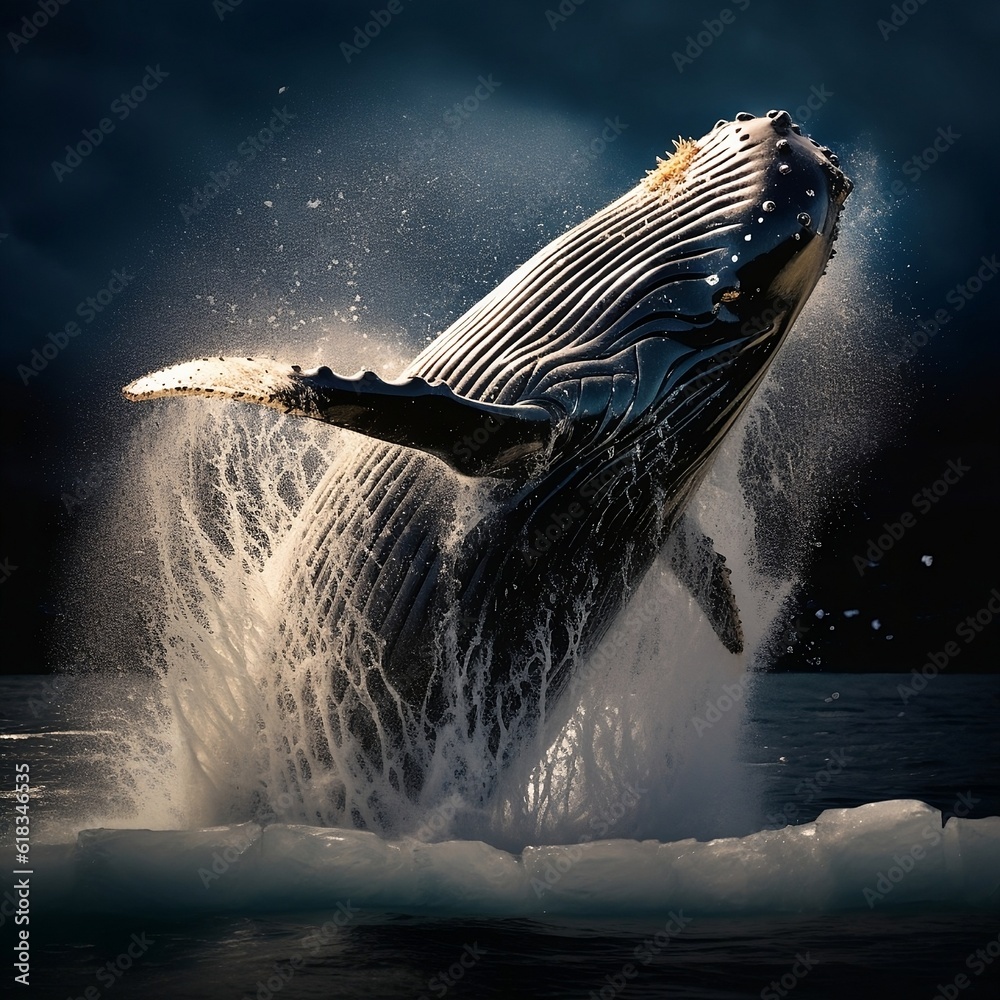 Capture the raw power and energy of a breaching humpback whale, frozen ...