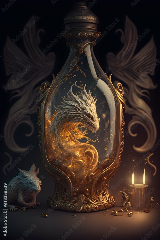 Alchemy and creation fantasy illustration highly detailed gold accents ...