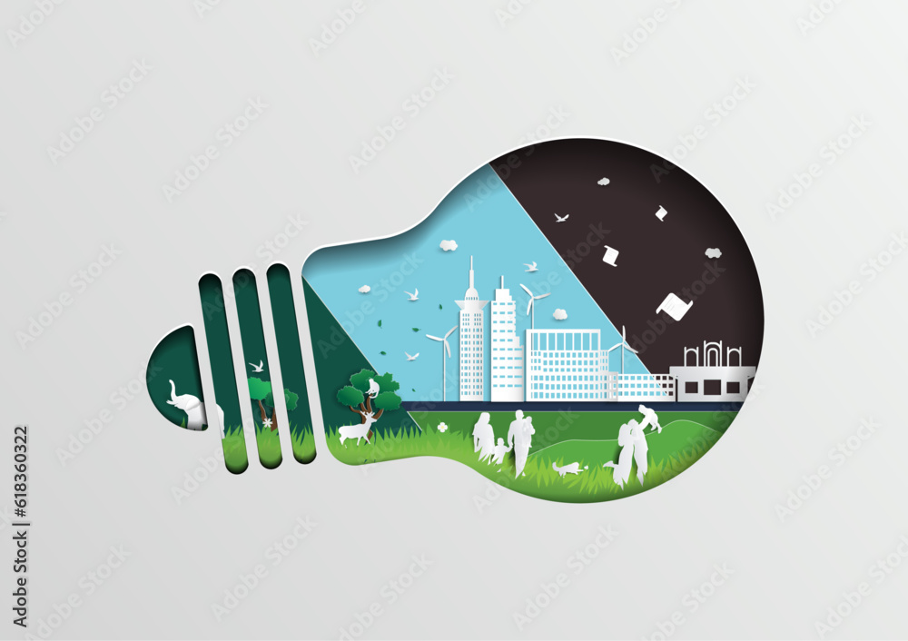 ESG eco, people, wildlife, in the light bulb Vector illustration On the ...