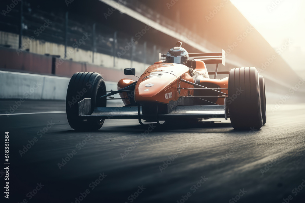 Racer on a racing car passes the track. Racing car at high speed. Motor ...