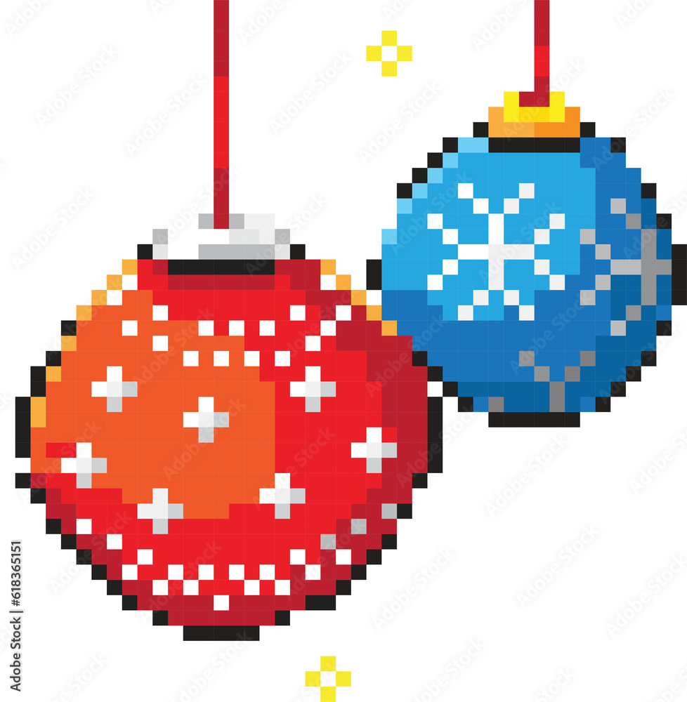 Christmas pixel art elements, 8 bit style graphic paint isolated with ...