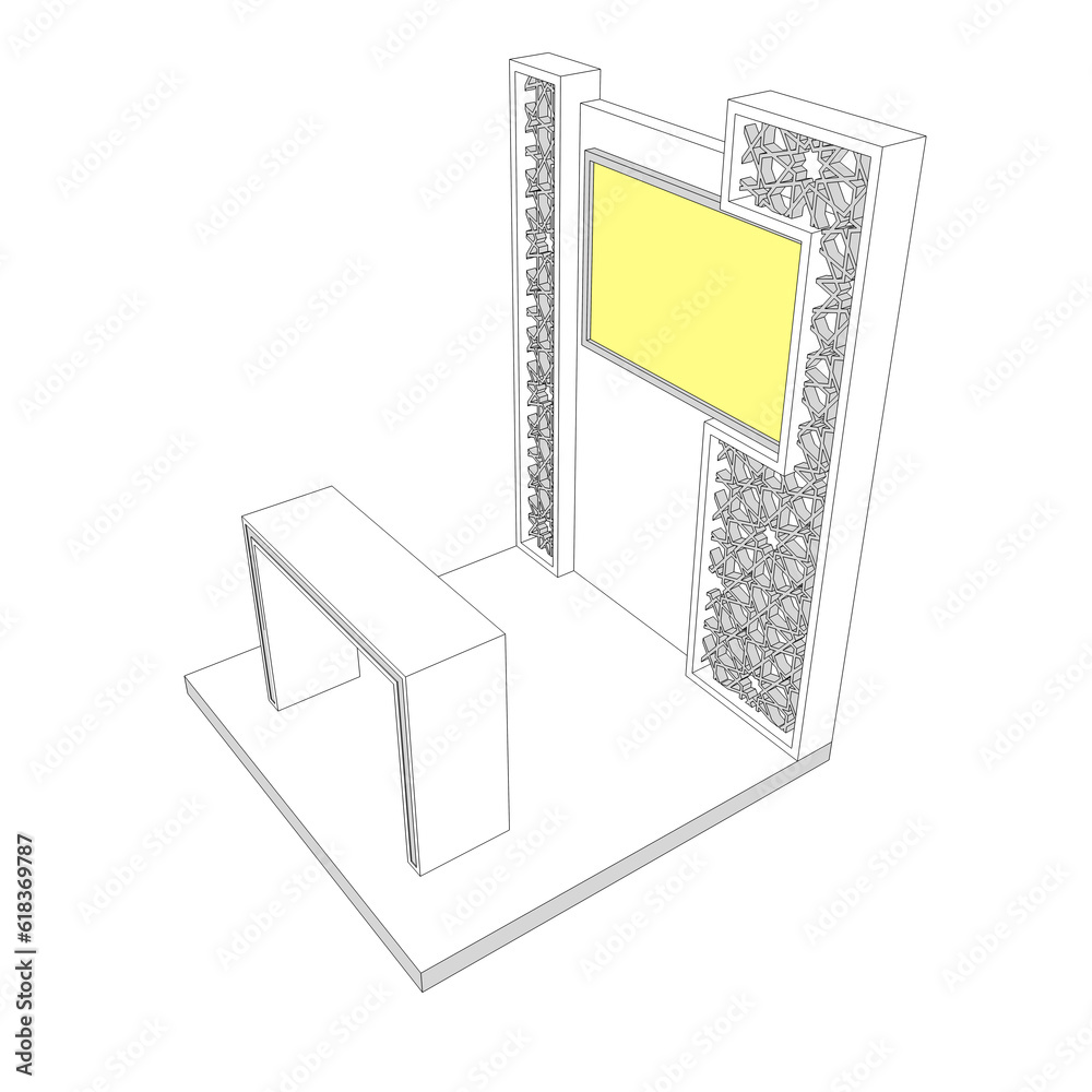 3d illustration stand booth islamic ornament decoration with blank ...