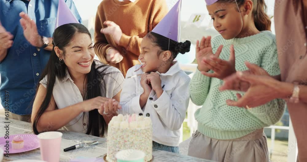 Celebration, family and girl with cake for birthday, celebration and ...