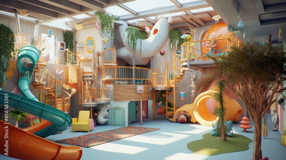 Indoor playground equipment, indoor, climbing frames with slides and ...