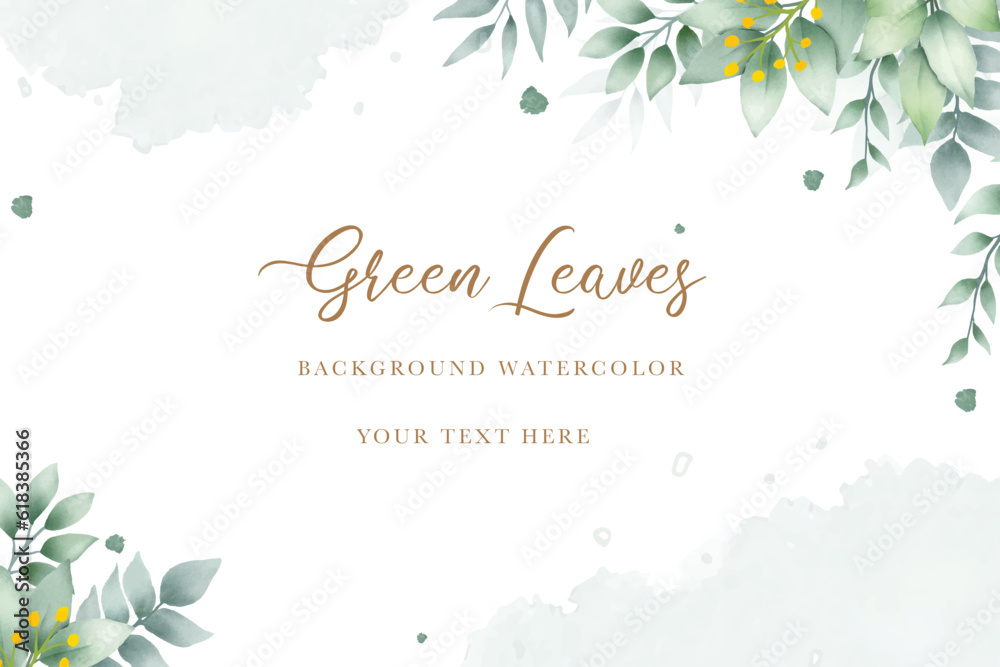 watercolor green leaves background Stock Vector | Adobe Stock